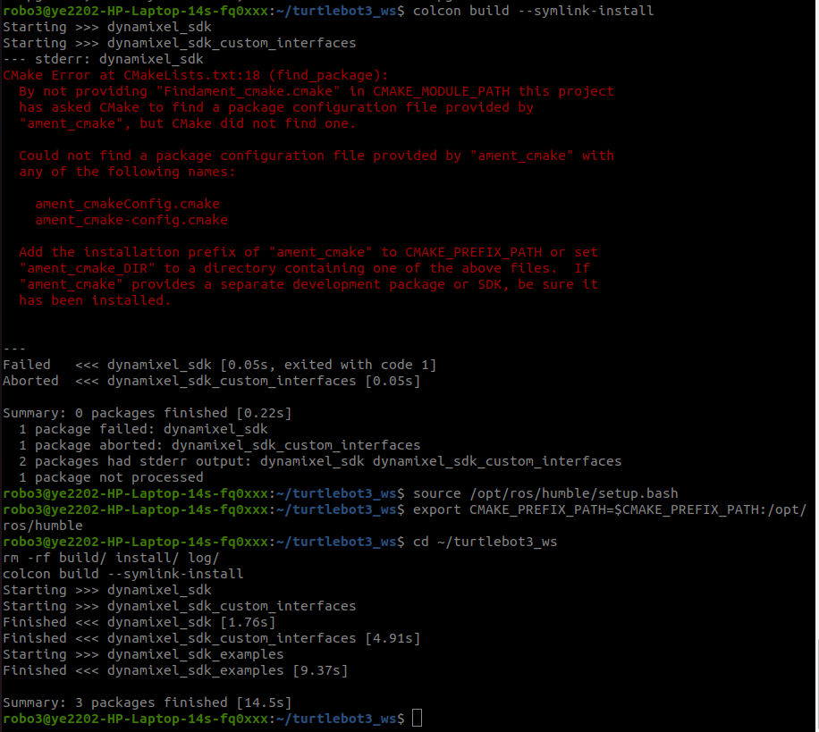 [터틀봇] CMake Error at CMakeLists.txt:18 (find_package):
