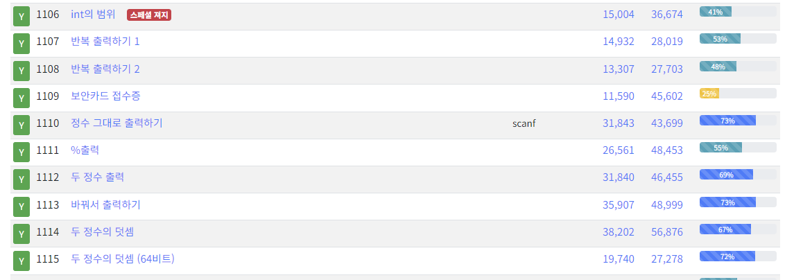[ CodeUp ] 코드업으로 꾸준히 PS 연습하기 11일차 ( 1106 ~ 1115 )
