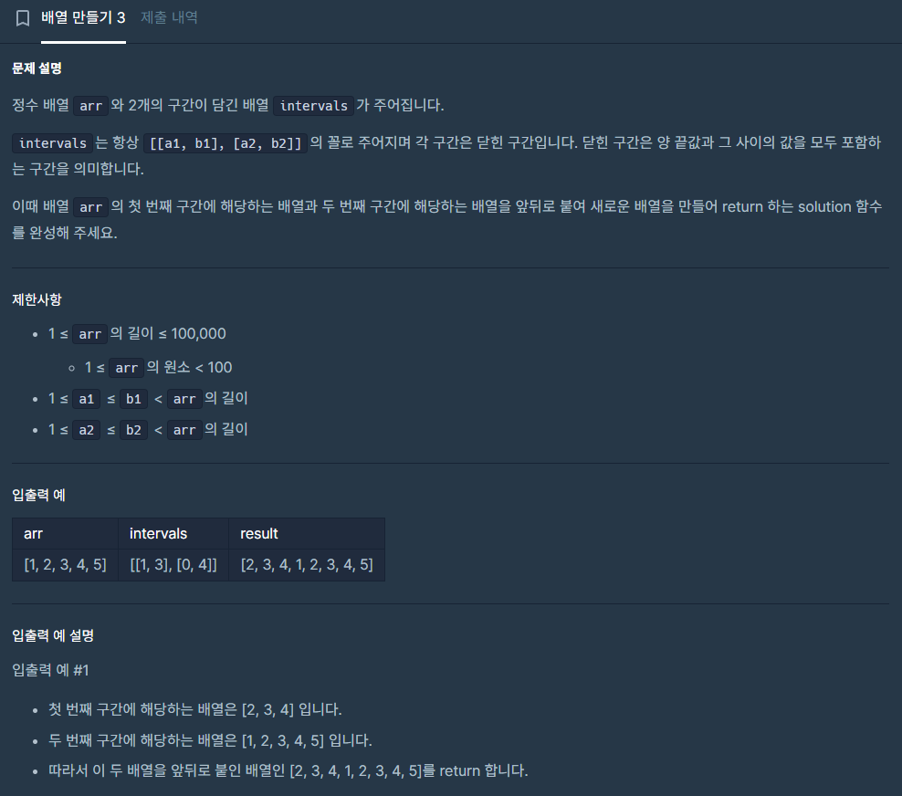 프로그래머스 배열 만들기 3 Java
