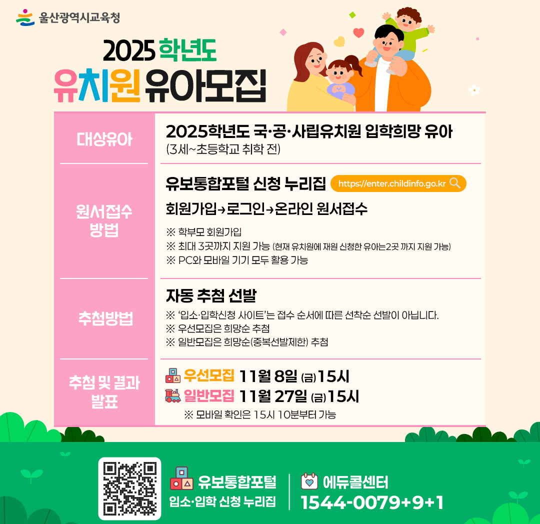 2025 유치원 일반모집 일정 자격 대상 추첨 방식 및 접수 신청방법