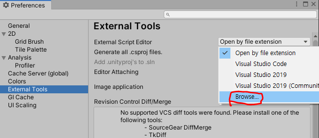[Unity] Unity 에 기존 설치된 Visual Studio 연결하기 - Mohand