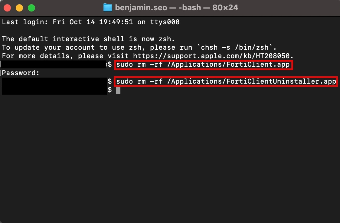 맥에서 FortiClient 강제 삭제 방법 :: Benjamin's Note