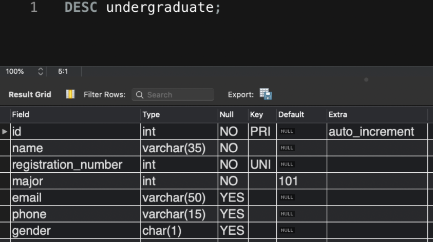 [MySQL] 테이블 컬럼 정보 보기 DESCRIBE (DESC)