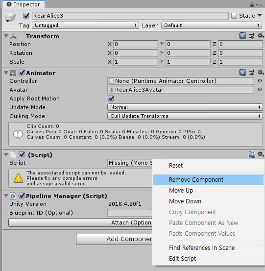 VRChat 아바타 Unity 문제 해결 - missing script
