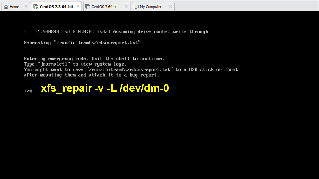 [Linux] 리눅스 VMware Workstation에서 "Entering emergency mode. Exit the ...