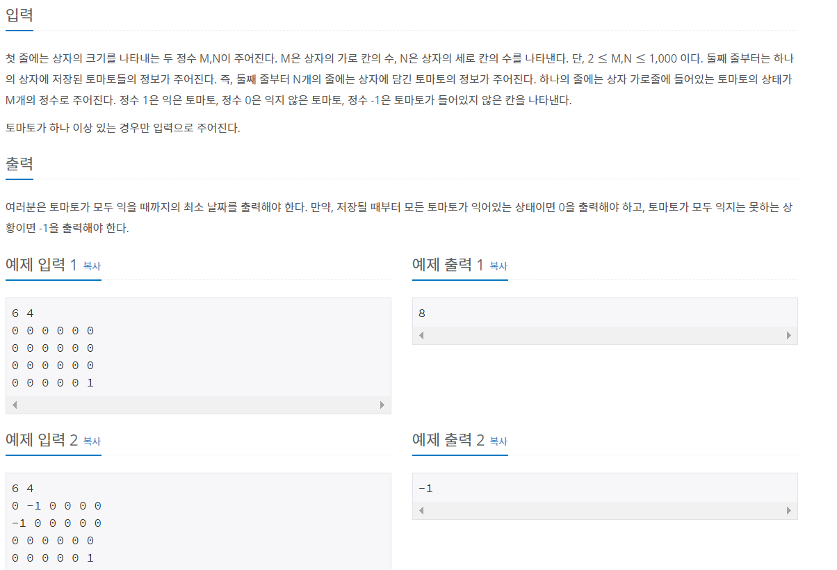 [백준] 7576. 토마토 (자바스크립트/node.js/javascript/BFS)