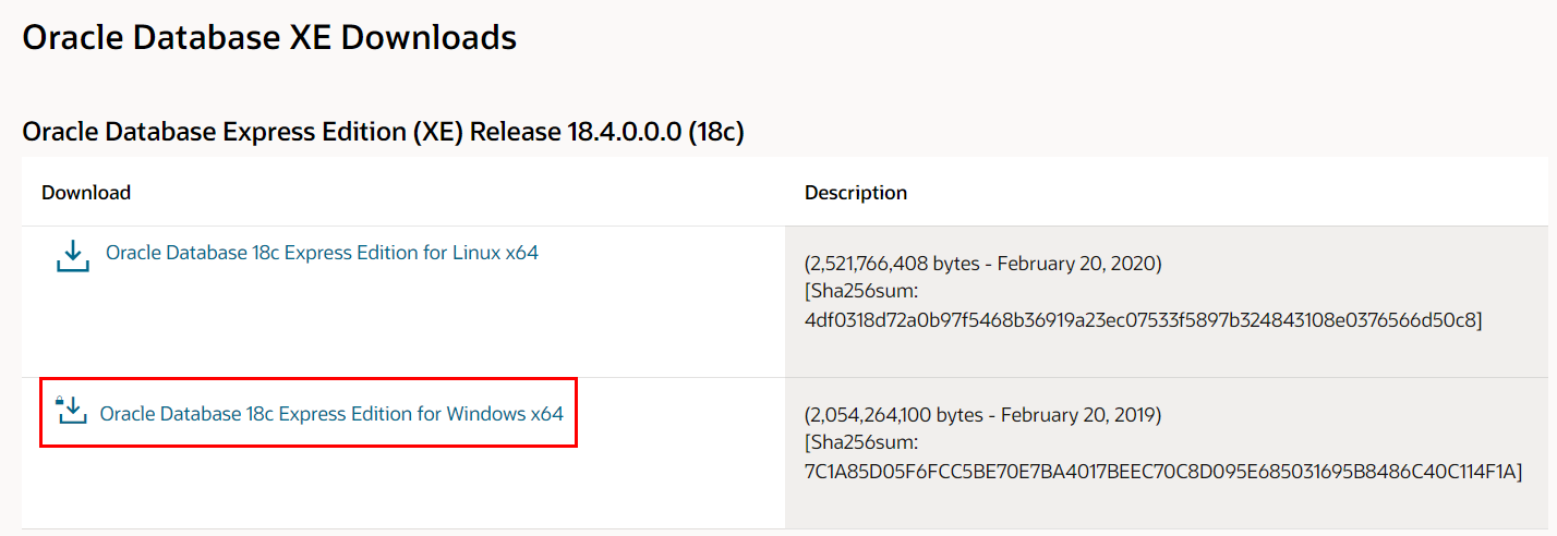 오라클 XE 18c Express (무료버전) 다운로드 및 설치
