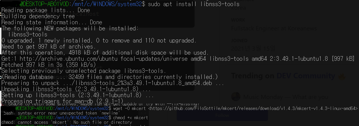 Windows 환경에서 mkcert 설치 오류 해결 (localhost https 인증서)