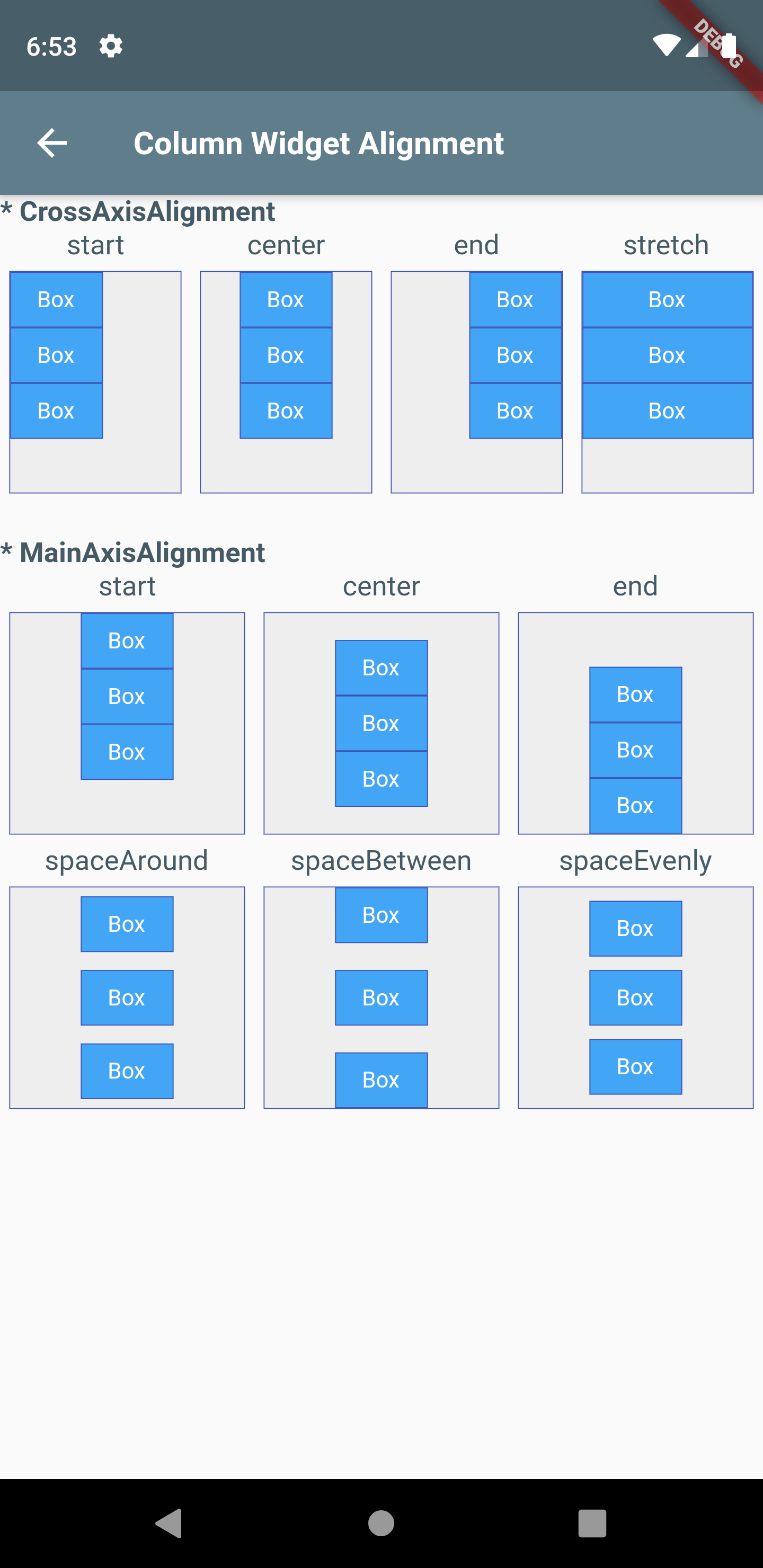 Flutter Example - Column Widget - Alignment