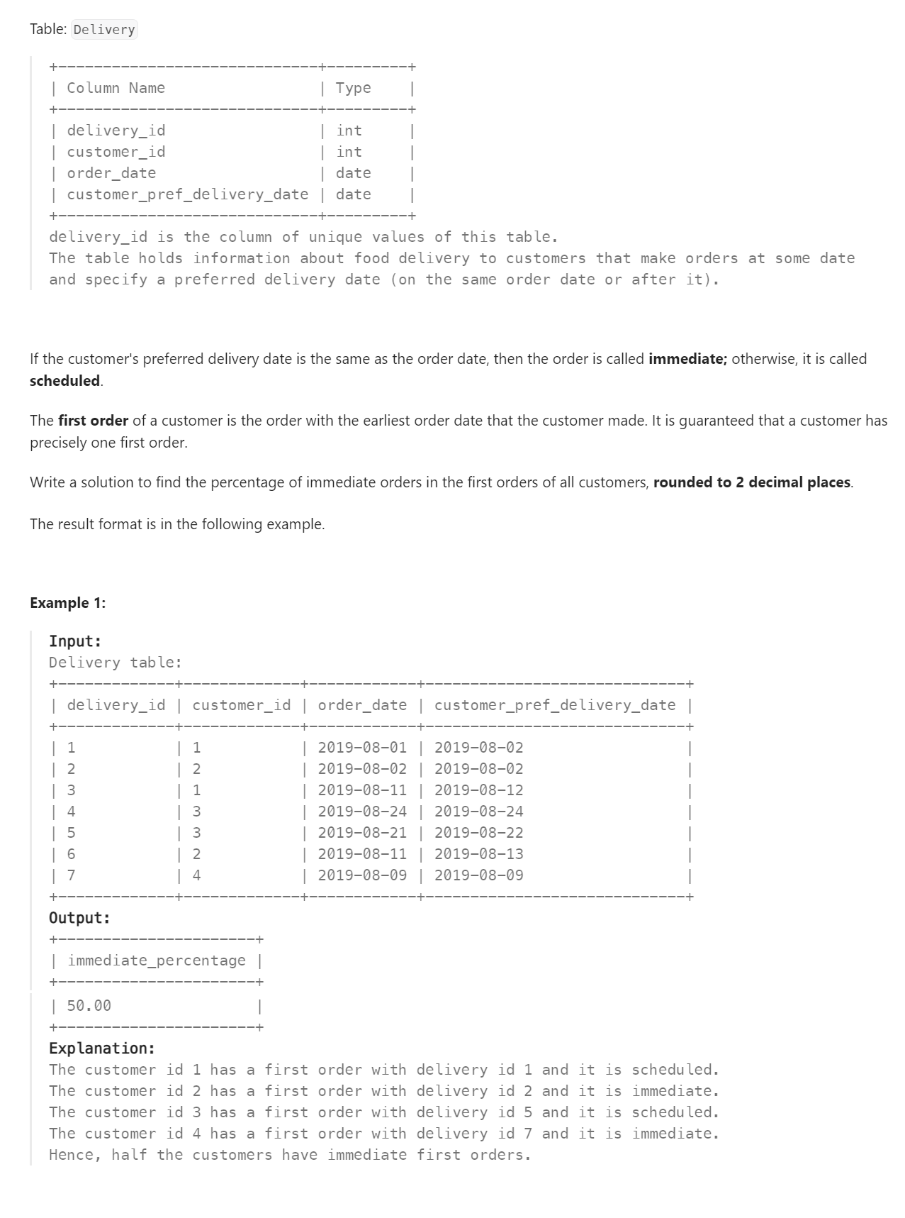 #95. [LeetCode / MySQL] 1174. Immediate Food Delivery II