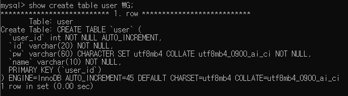 MySQL 테이블 생성(CREATE) 스크립트(script) 보기