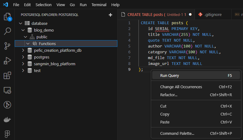 VSCODE에서 PostgreSQL 작성하기