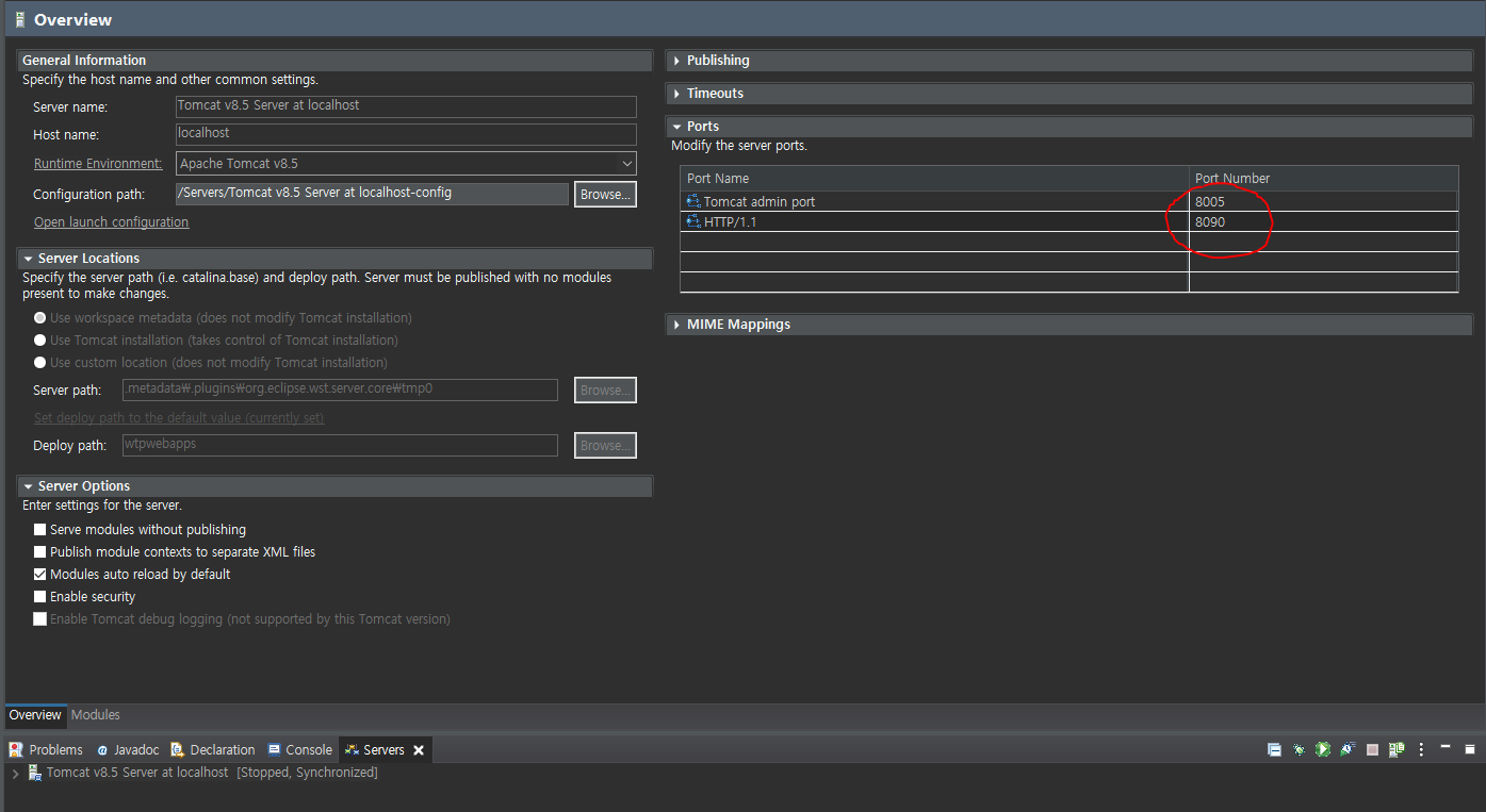 [Tomcat] 'Starting Tomcat'Starting Tomcat v8.5 Server at localhost' has encountered a problem. 에러