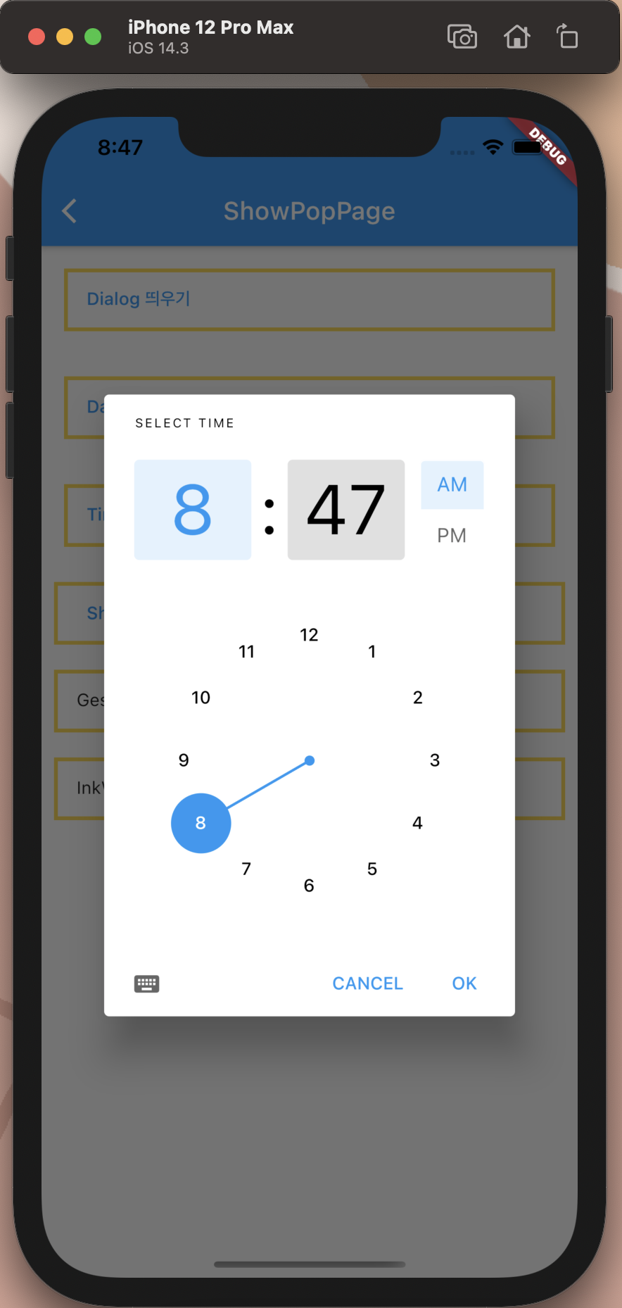 [Flutter] 다양한 위젯(Widget) 사용하기 - Dialog, DatePicker, TimePicker, SnackBar, GestureDetector, InkWell