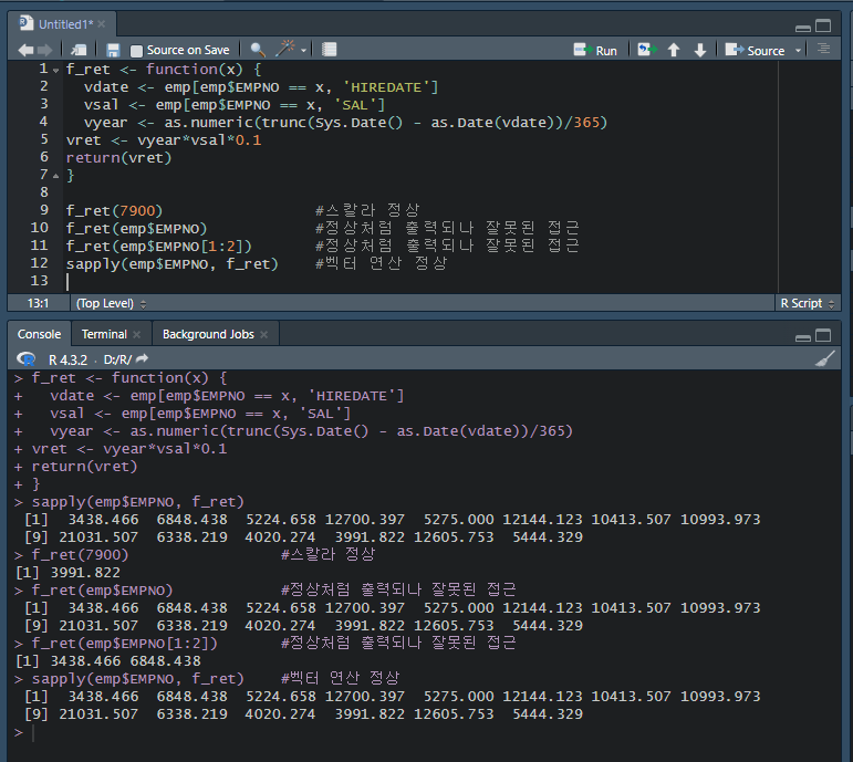 [복습] R(programming language) 적용함수(sapply) + 하루 끝(20231129)