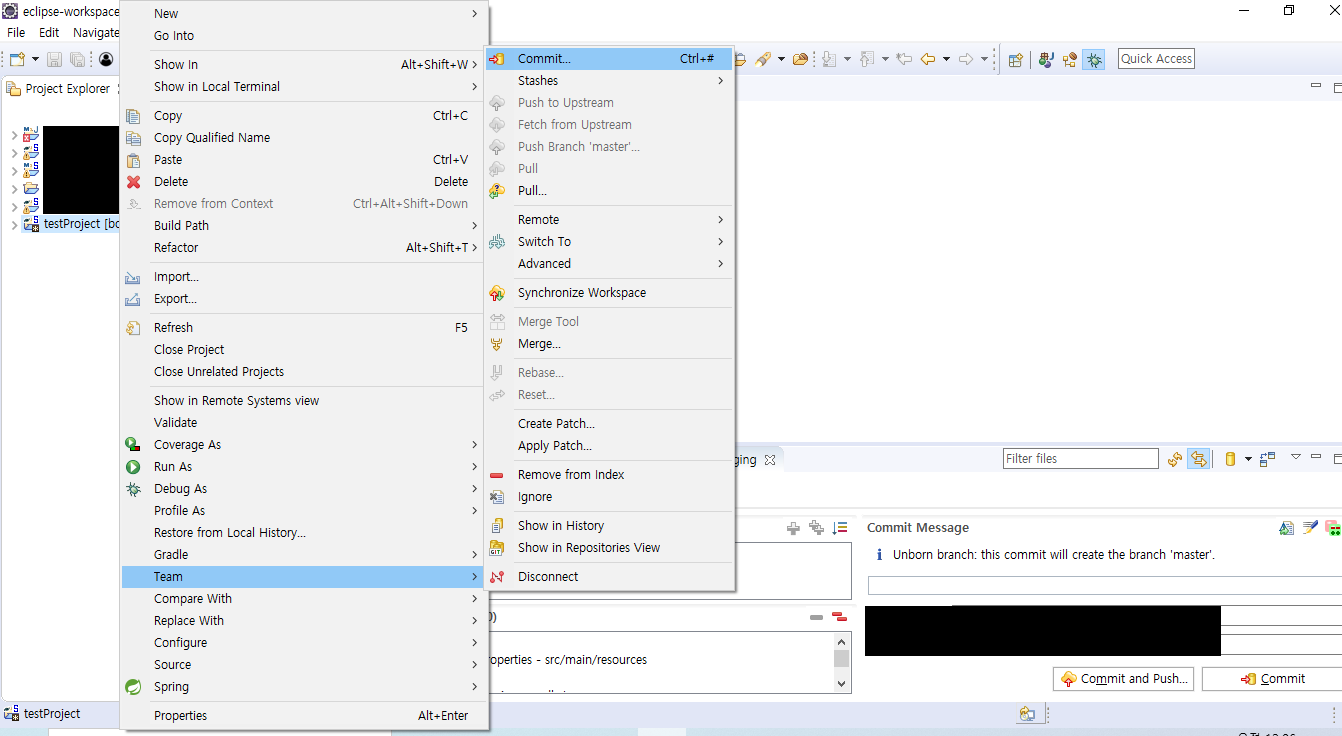 이클립스 Git 연동 이클립스 프로젝트 Git 리포지터리에 Commitandpush하기