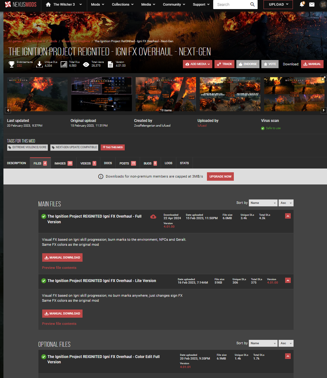 위쳐3 차세대 호환 모드 - 이그니 표식모드 추천