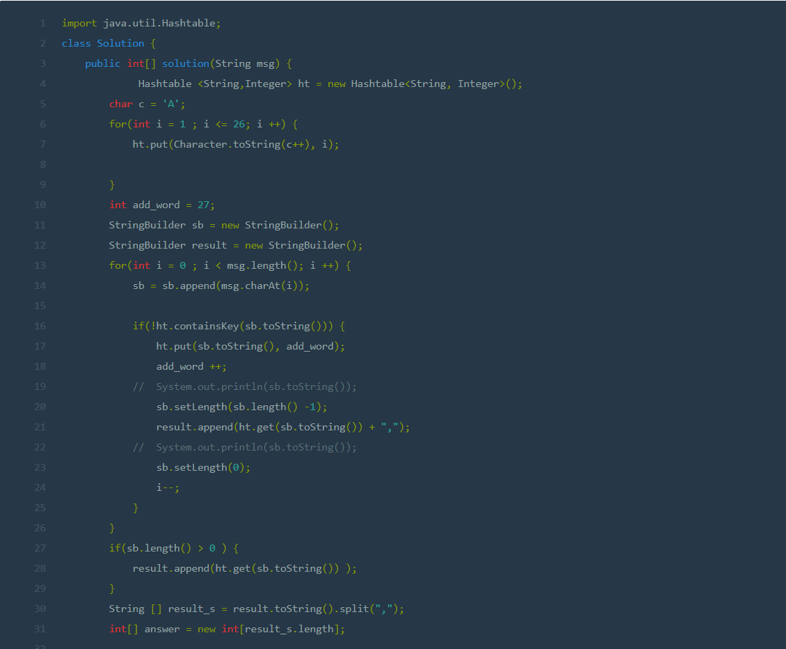 [프로그래머스/JAVA] # 2018 KAKAO BLIND RECRUITMENT -[3차] 압축 :: yes_icancode