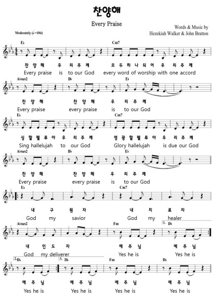 Every praise (찬양해/가사/악보/영상) - Hezekiah Walker (Eb코드)