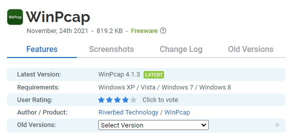 WinPcap 무료 다운로드