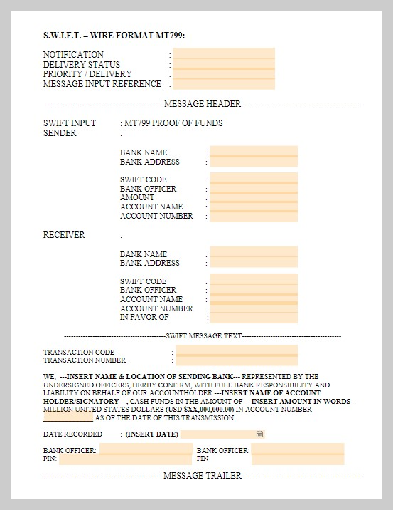 SWIFT(스위프트) 메시지 MT799는 은행 자금 증명