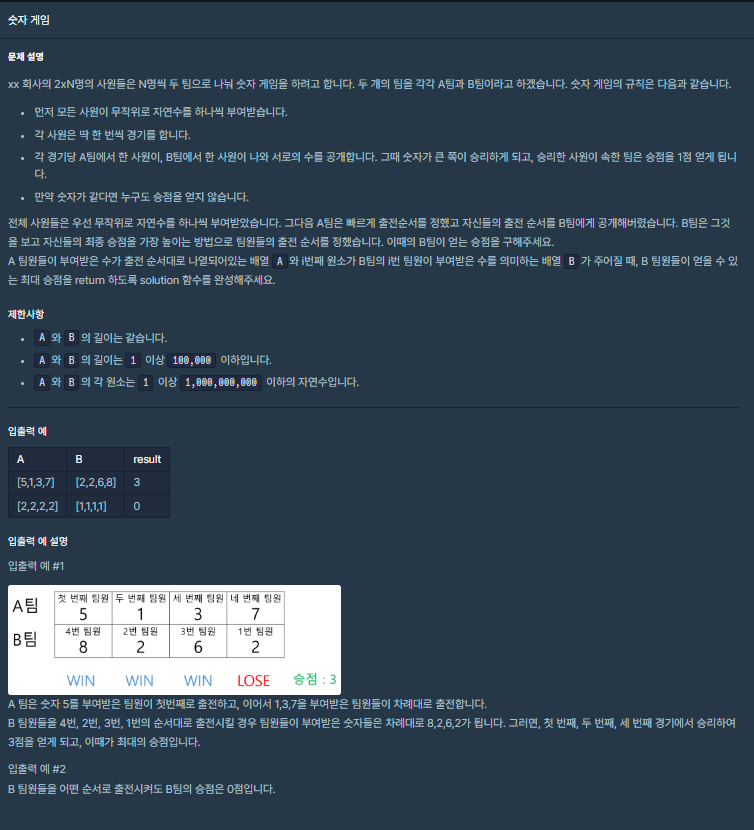 [C/C++] programmers Level 3 숫자 게임