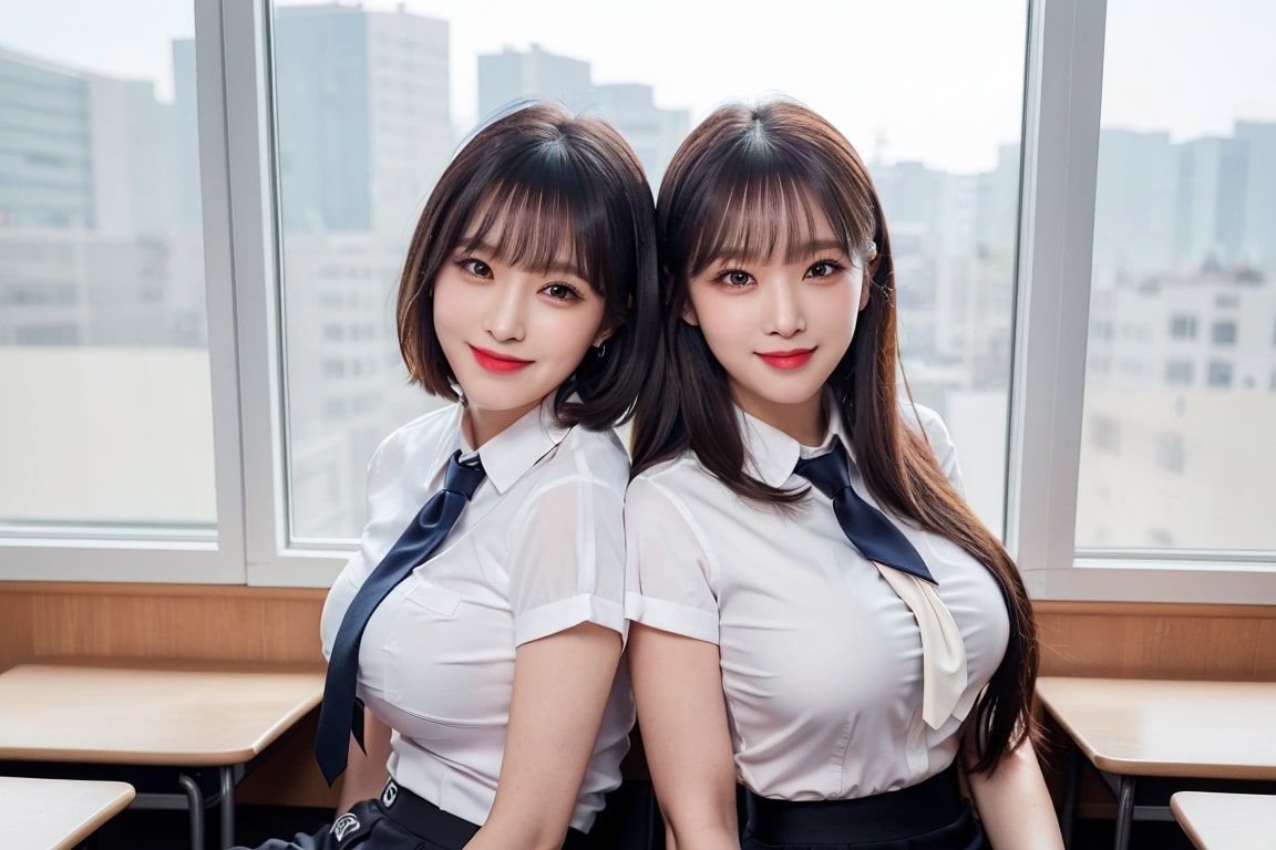 Ai로 교복입은 일란성 쌍둥이 사진 찍어주기