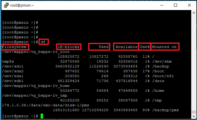 [Unix] df 명령어 (디스크 여유용량 확인)