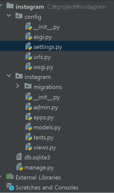 장고 Instagram clone #3 앱 생성, 간단한 결과띄우기