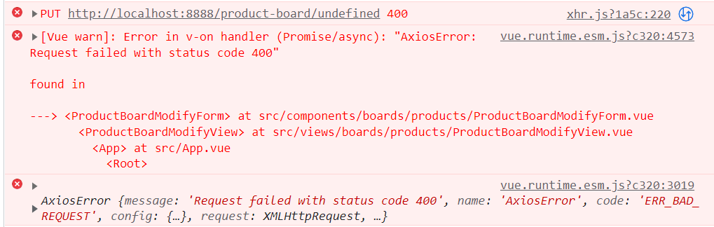 Vue Error In V On Handler Promiseasync Axioserror Request Failed With Status Code 400
