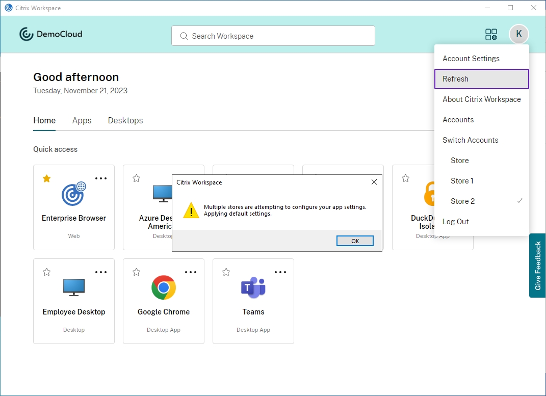 Repeatedly displayed message box in Citrix Workspace App.