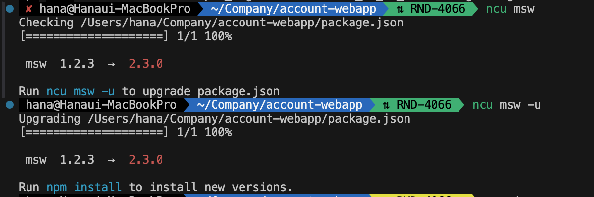 npm update package.json에 패키지 업데이트 안됨 - 의존성 패키지 최신 버전 업데이트하기 — hana's lab 🌱