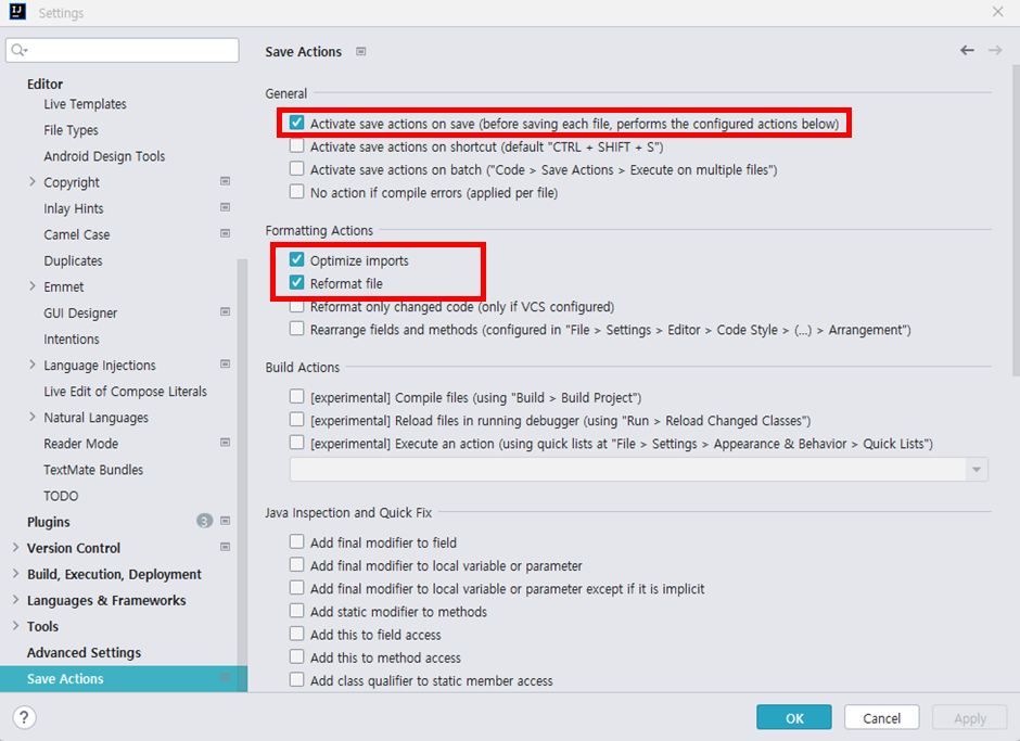 [IntelliJ]Java Format설정과 Save Action 플러그인