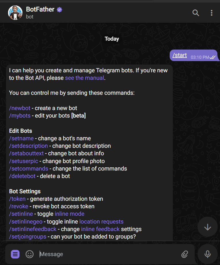 텔레그램 봇 메시지 보내기