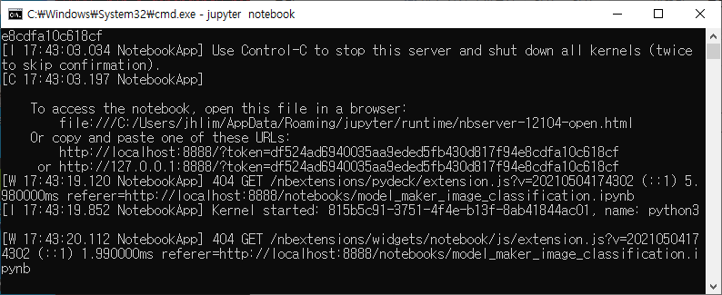 jupyter notebook 동작 안함 kernelRestarter: restart failed