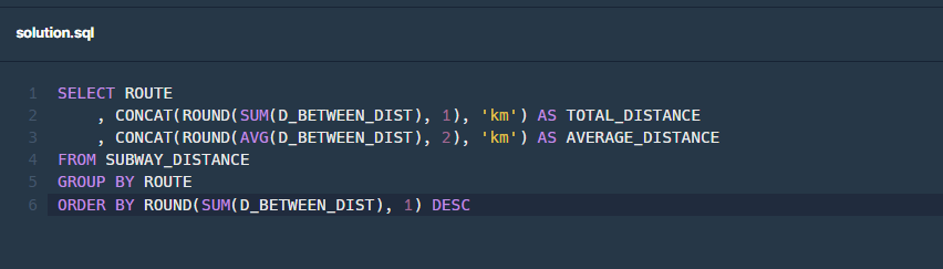 [Programmers Lv.2 / MySQL] 노선별 평균 역 사이 거리 조회하기 :: 개발 공부기록