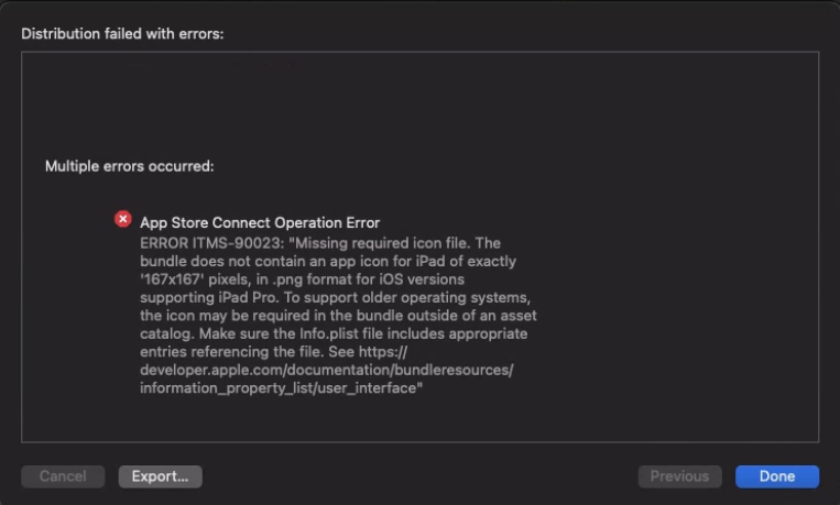 ERROR ITMS-90023: "Missing required icon file. The bundle does not contain an app icon for iPad ...