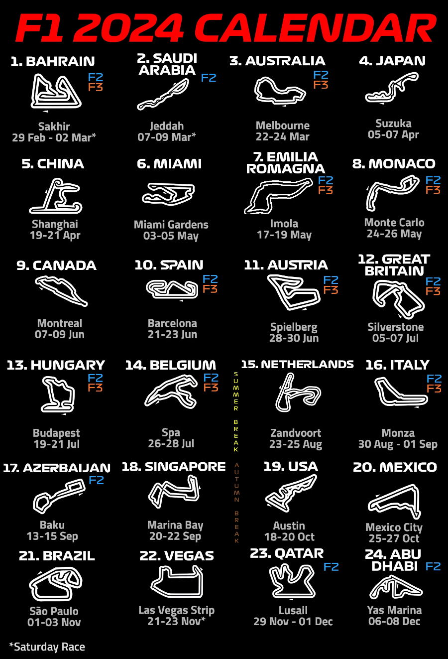 2024년 F1 경기일정 (F1 Calendar/Schedule)