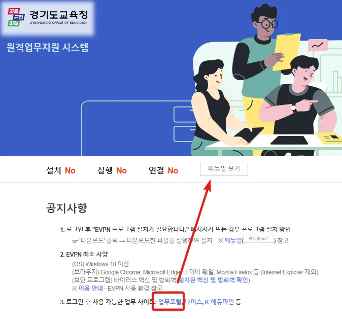 경기도교육청 EVPN 업무포털 (evpn.goe.go.kr, goe.eduptl.kr)