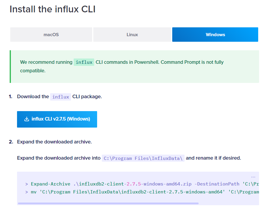 InfluxDB 설치 + Install the influx CLI (환경 변수 설정) - Windows — 이것은 무엇?????