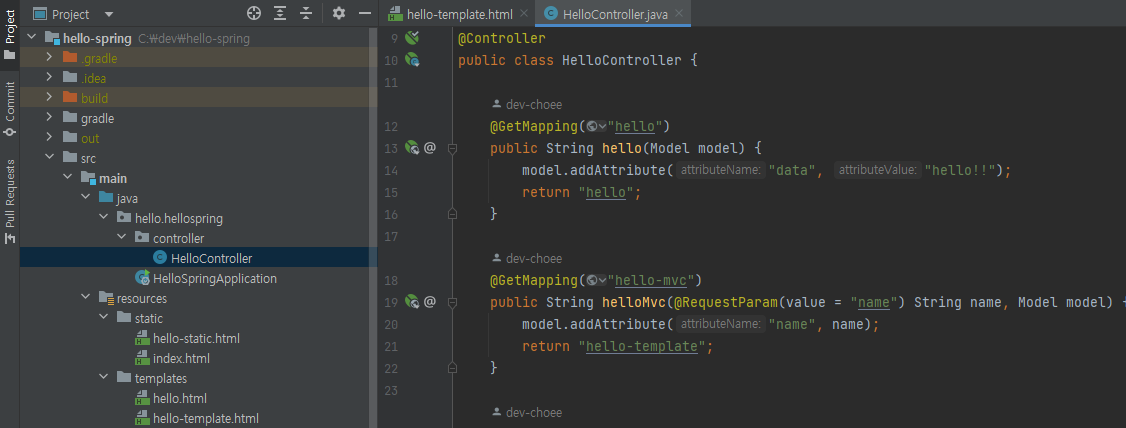 [spring-introduction] 정적 컨텐츠, MVC와 템플릿 엔진, API 을 활용한 웹 개발 방식 비교 :: CHOI