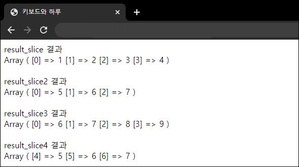 [php] array_slice - 배열 잘래내고 새 배열로 선언