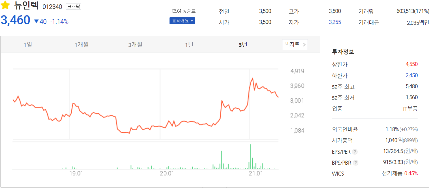 뉴인텍 (012340) - 주가 전망 및 실적 분석