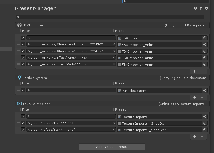 [Unity Project Settings] Preset Manager 폴더별로 구성하기 :: anifilm's Portfolio Blog