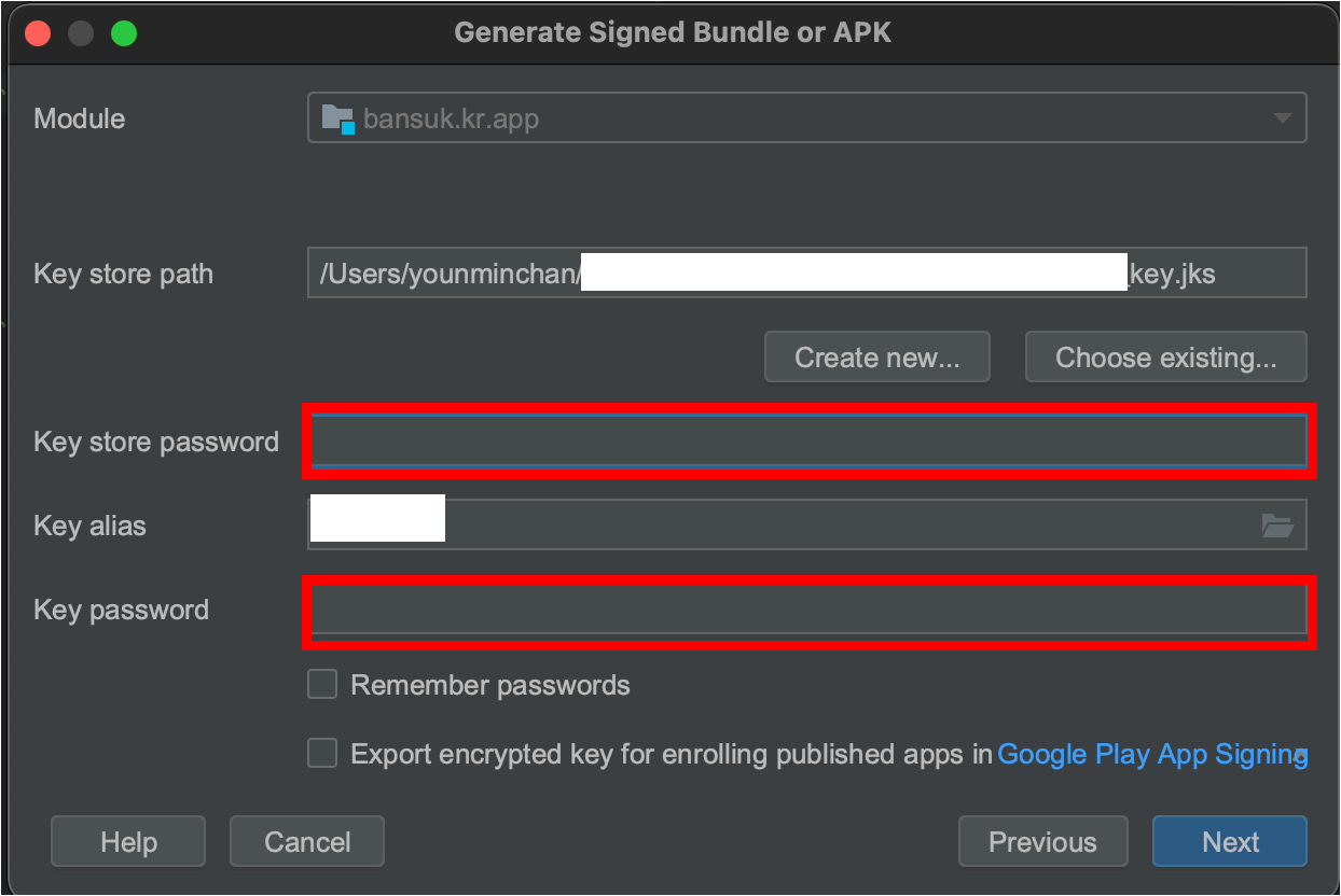 [Android] Execution failed for task ':app:signReleaseBundle'. / Cannot recover key 오류 및 해결방법