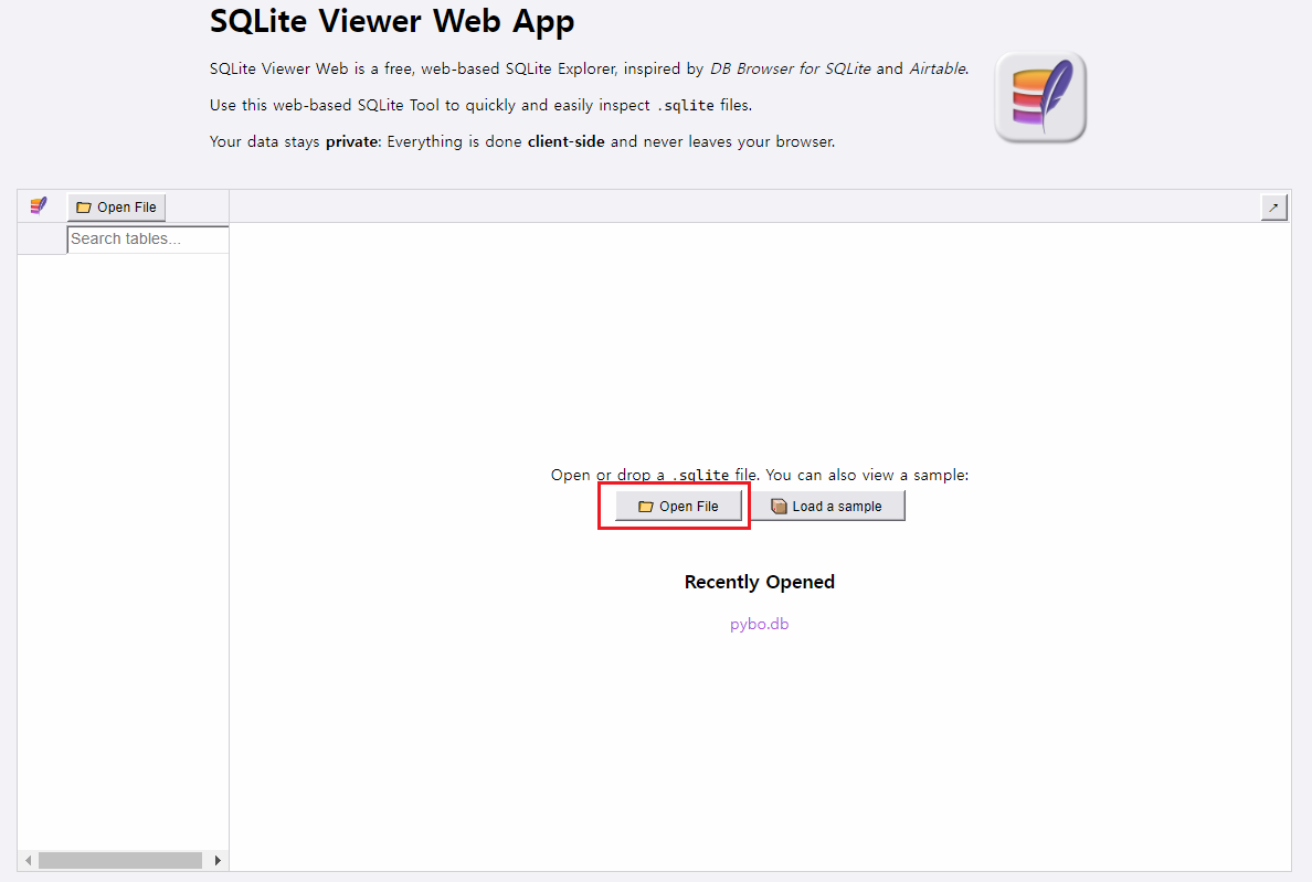 SQLite Browser 설치 없이 SQLite 파일 열기