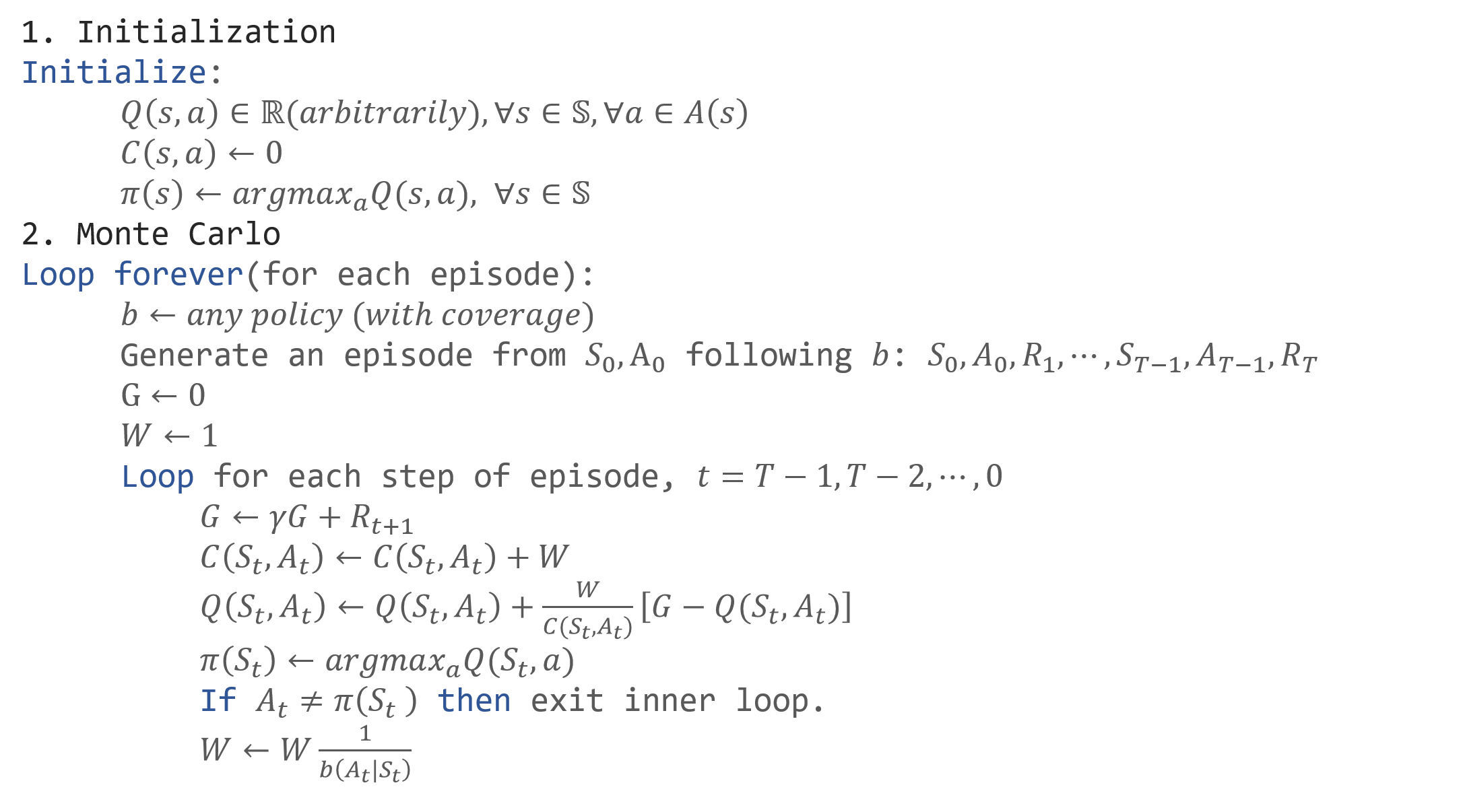 Monte Carlo Methods in RL (2)