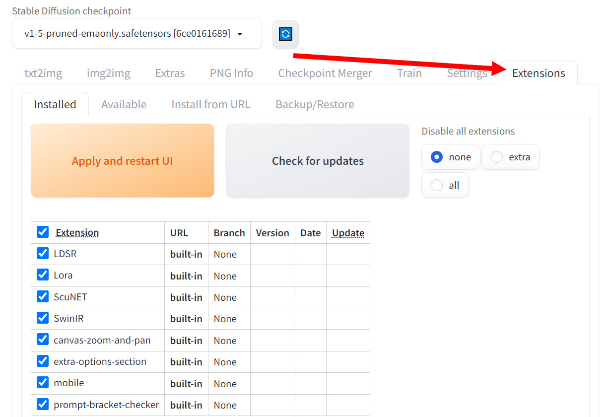 스테이블 디퓨전(Stable Diffusion) 웹 UI에서 ControlNet(컨트롤넷) 확장 기능 설치하기(Extensions)