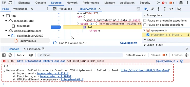 파일 업로드 시 net::ERR_CONNECTION_RESET 오류 발생 원인 및 해결 방법