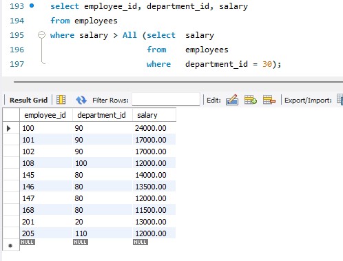 9/5 데이터베이스(DB) 서브쿼리(SubQuery), Any / All, Create / Insert / Delete ...